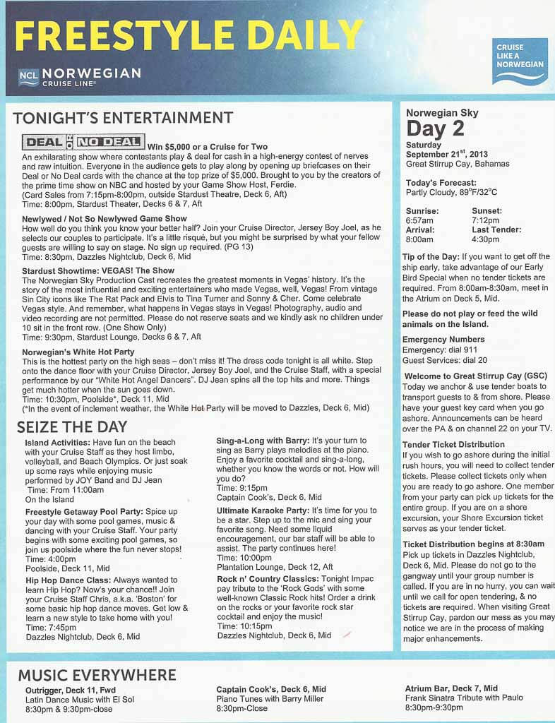 NCL Sky Freestyle Daily – cruise with gambee