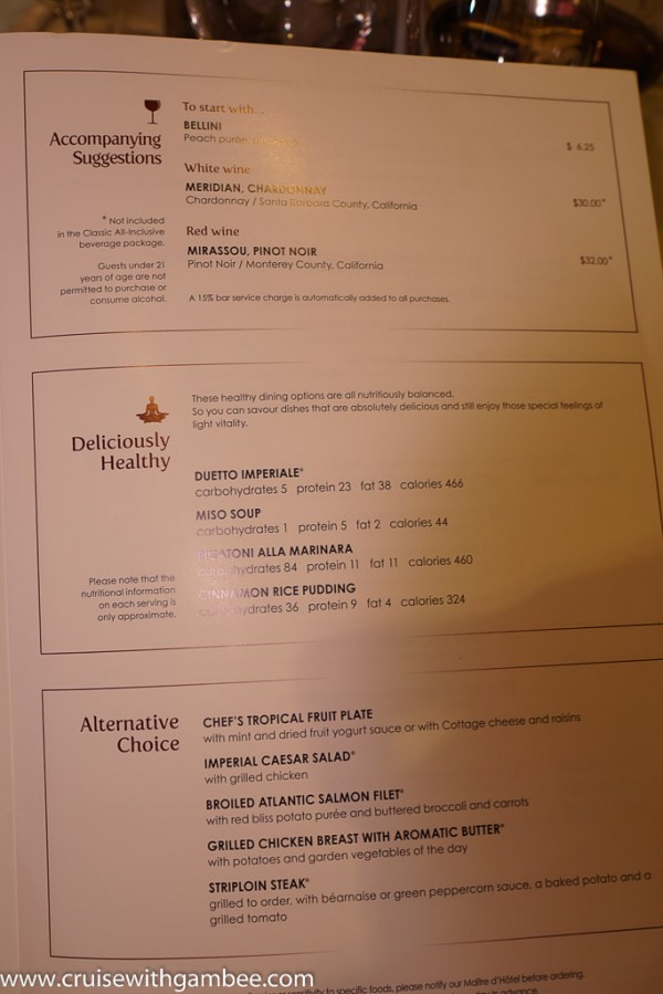 MSC Cruises Divina Menus – cruise with gambee