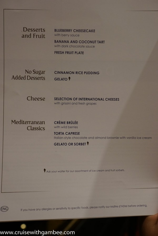 MSC Cruises Divina Menus – cruise with gambee