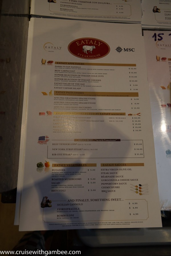 MSC Cruises Divina Menus – cruise with gambee