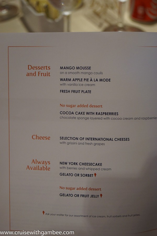 MSC Cruises Divina Menus – cruise with gambee